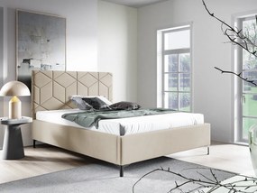 Eka Čalouněná postel BOX+ 160x200 cm Barva látky Trinity: Krémová (Trinity 2302), Úložný prostor: S dřevěným rámem úložného prostoru, Barva nožek postele: Černá