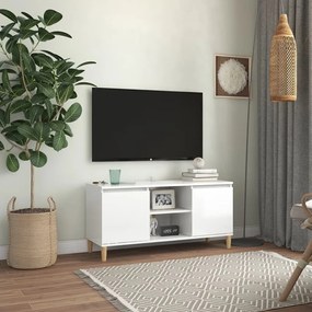 TV skříňka nohy z masivního dřeva bílá lesklá 103,5x35x50 cm