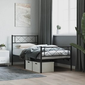 Kovový rám postele s hlavovým a nožním čelem černý 100 x 190 cm - Default Title