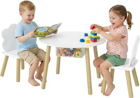 AIYAPLAY dětský stůl s 2 židličkami — mrak, dřevěný set se síťovým úložným vakem, bílý, 3–6 let | Aosom