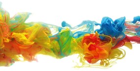 DIMEX | Vliesová fototapeta Barevný inkoust ve vodě MS-5-2545 | 375 x 250 cm | zelená, modrá, červená, žlutá