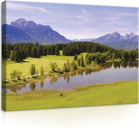 Obraz 70x50 Horská krajina jezero les louky klid příroda panorama