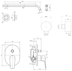 Aqualine Aqualine, LOTTA podomítkový sprchový set s pákovou baterií, 2 výstupy, chrom, LT744