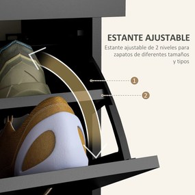 HOMCOM Úzká skříň na boty s lavicí a 2 sklápěcími zásuvkami a 2 vysouvacími zásuvkami pro 12 párů bot do předsíně 80x30x91,5 cm černá