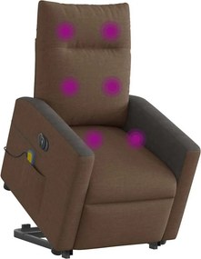 Elektrické zvedací masážní polohovací křeslo hnědé textil 3324076