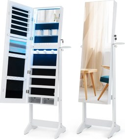 Costway LED skříňka na šperky s celoplošným zrcadlem a kosmetickým zrcátkem