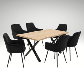 Vikio Jídelní set pro 6 osob 160x90 cm soft dub noha X černá židle s područkami VJS226-6C