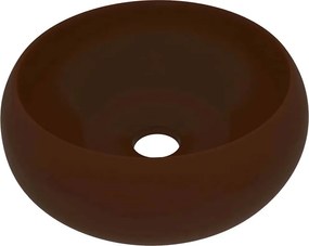 Luxusní umyvadlo kulaté matné tmavě hnědé 40 x 15 cm keramické 147006