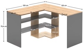 Kondela Rohový PC stůl, dub artisan/grafit, TAMARI