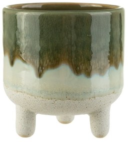 sass & belle Keramický obal na květináč Mojave Green Glaze, zelená barva, krémová barva, keramika