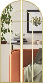 HOMCOM Dekorativní Zrcadlo na Zeď 2 Kusy 30x120 cm Okno se Zakřiveným Designem a Kovovým Rámem pro Obývací Pokoj, Ložnici a Vstup Gold | Aosom