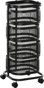 HOMCOM Servírovací vozík se 4 drátěnými koši, horní policí a otočnými kolečky, ocel a PP plast, 33x33x77cm, černý