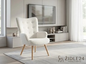 Relaxační křeslo ušák SKALA - bílá bouclé látka