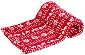 Červená vánoční mikroplyšová deka JELEN A VLOČKA, 180x200 cm