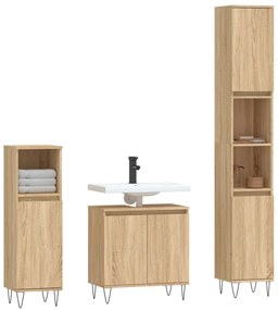 3dílný set koupelnových skříněk dub sonoma kompozitní dřevo,  3187792
