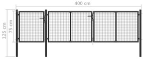 vidaXL Marketos Zahradní brána ocelová 400 x 75 cm antracitová