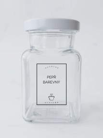 Samolepka na kořenky PEPŘ BAREVNÝ průhledná 3 × 4 cm základní písmo