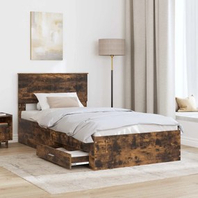 Rám postele s čelo Kouřový dub 100 x 200 cm Kompozitní dřevo 3410935