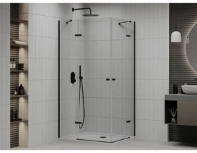 Mexen Roma Duo, sprchový kout 80 (dveře) x 70 (dveře) cm, 6mm čiré sklo, černý profil + sprchová vanička, 854-080-070-70-02-4010B