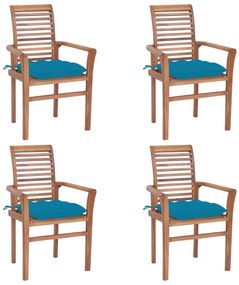 vidaXL Jídelní židle 4 ks světle modré podušky masivní teak