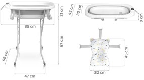 Skládací vanička pro děti a kojence s rámem, teploměrem a pohodlnou vložkou Ricokids RK-287 v bílé a šedé barvě