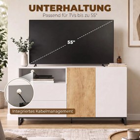 HOMCOM Komoda Moderní úložná skříňka se 2 dveřmi s tichým dovíráním a 2 zásuvkami 140x40x85 cm, bílá