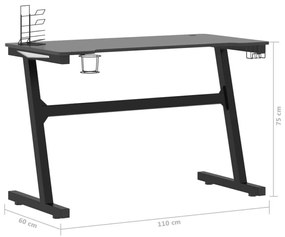 Petromila Herní stůl s LED a nohami ve tvaru Z černý 110 x 60 x 75 cm