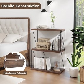 Costway 3-patrová stojící police s kovovým rámem Průmyslová knihovna – hnědý