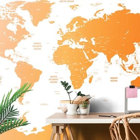 Tapeta mapa světa s jednotlivými státy v oranžové barvě - 225x150 cm