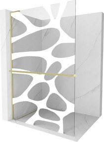 Mexen Kioto+ L, sprchová zástěna Walk-In s poličkou a věšákem 100 x 200 cm, 8mm čiré sklo bílý vzor, ​​zlatý matný profil, 800-100-123-55-97