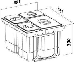 Odpadkový kos Sinks JAZZ 450 1x15 l + 3x7 l