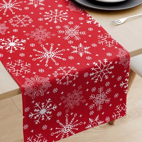 Goldea vánoční běhoun na stůl 100% bavlna - sněhové vločky na červeném 35x180 cm