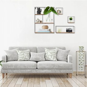 Tutumi, sada 4 kovových nástěnných polic Industrial 50x40x10 cm 391883, černá-hnědá, HOM-09063