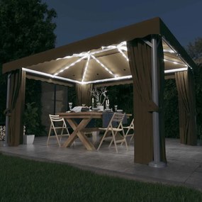 Altán se závěsy a světelnými LED řetězy 4 x 3 m taupe 3070357