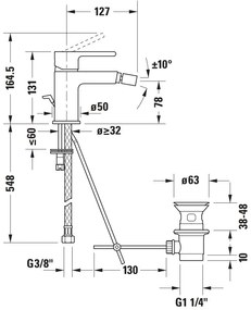 Duravit B.2 - bidetová baterie stojánková, výška 131 mm, barva: chrom, B22400001010