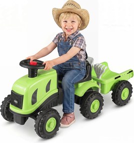Costway Dětský traktor s přívěsem, klaksonem a ergonomickou