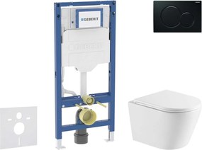 Geberit Duofix - Set předstěnové instalace, klozetu Nefia a sedátka softclose, tlačítko Sigma01, černá SANI11CA5167