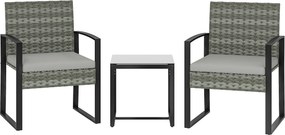 Outsunny PE ratanový bistro set, 3dílný zahradní set se 2 židlemi, stolkem, odnímatelnými polstry, balkon/terasa, světle šedý | Aosom