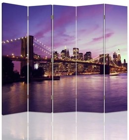 Ozdobný paraván Západ slunce na Manhattanu v New Yorku - 180x170 cm, pětidílný, obustranný paraván 360°