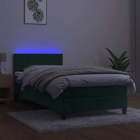 Box spring postel s matrací a LED tmavě zelená 80x200 cm samet 3134372