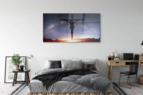 akrylový obraz Ježíš ukřižován nebe 140x70 cm
