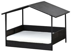 PawHut ratanová bouda pro psy s polštářem 98 x 69 x 73 cm pelíšek ve formátu domečku venkovní bouda pro psy z ocelového rámu PP kávově hnědá | Aosom.…