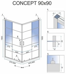 Čtvercový sprchový kout REA CONCEPT 90x90 cm, černý se sprchovou vaničkou Savoy bílá