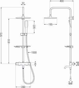 Mexen - KT49 sprchový set s termostatickou vanovou baterií Kai, bílá-zlatá, 779004993-25