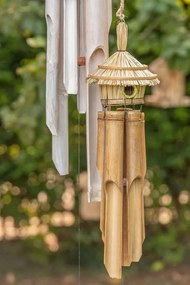 Přírodní bambusová zvonkohra s ptačí budkou Bamboo Chime - 16*16*130cm