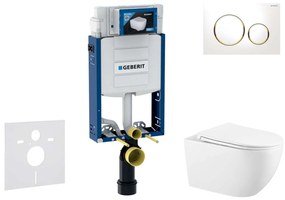 Geberit Kombifix - Set předstěnové instalace, klozetu Gaia a sedátka softclose, tlačítko Sigma20, bílá/pozlacená SANI15CA3125