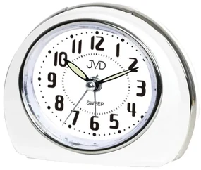 JVD Bílý tichý ručkový budík s osvětlením s plynulým chodem JVD SRP9501.3