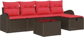 Set pohovek 6 ks Hnědá a červená polyratan 3359073