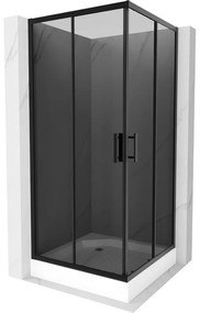 Mexen Rio, čtvercový sprchový kout 90(dveře)x90(dveře)x190 cm, 5mm šedé sklo, černý profil + bílá sprchová vanička RIO, 860-090-090-70-40-4510