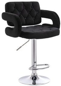 LuxuryForm DESIGN Barová židle ADRIA VELUR s kulatou stříbrnou podstavou - černá